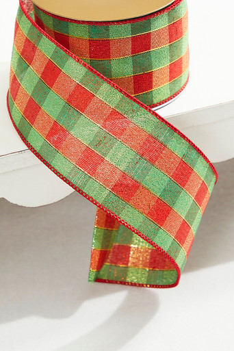 2.5” x 10 Yard Plaid Red/Green/Gold Shimmer Christmas Ribbon ...