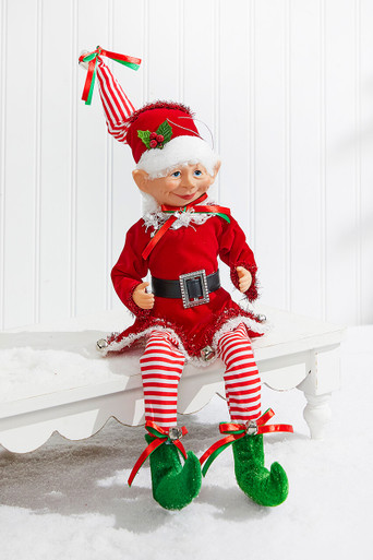 17" Fabric Bendable Lace Stripe Red Elf - Decorator's Warehouse