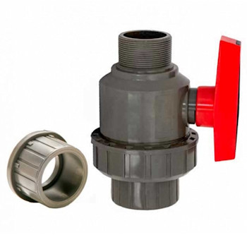 PVC Single Union Ball Valve 1.5"MPT x Socket/FPT - AquaCave.com | AquaCave