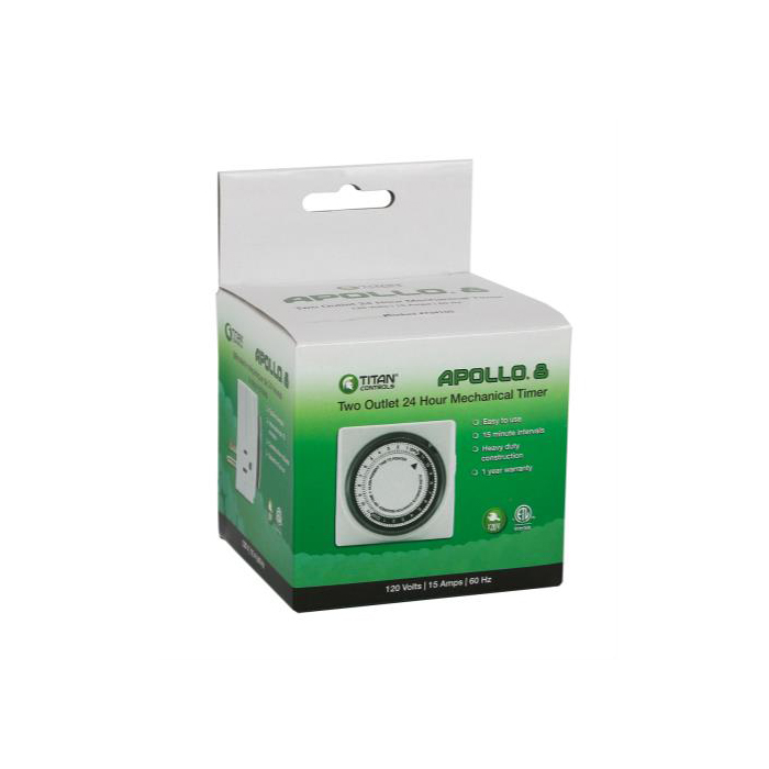 Titan Controls Apollo 8 - Two Outlet Mechanical Timer - AquaCave.com | AquaCave
