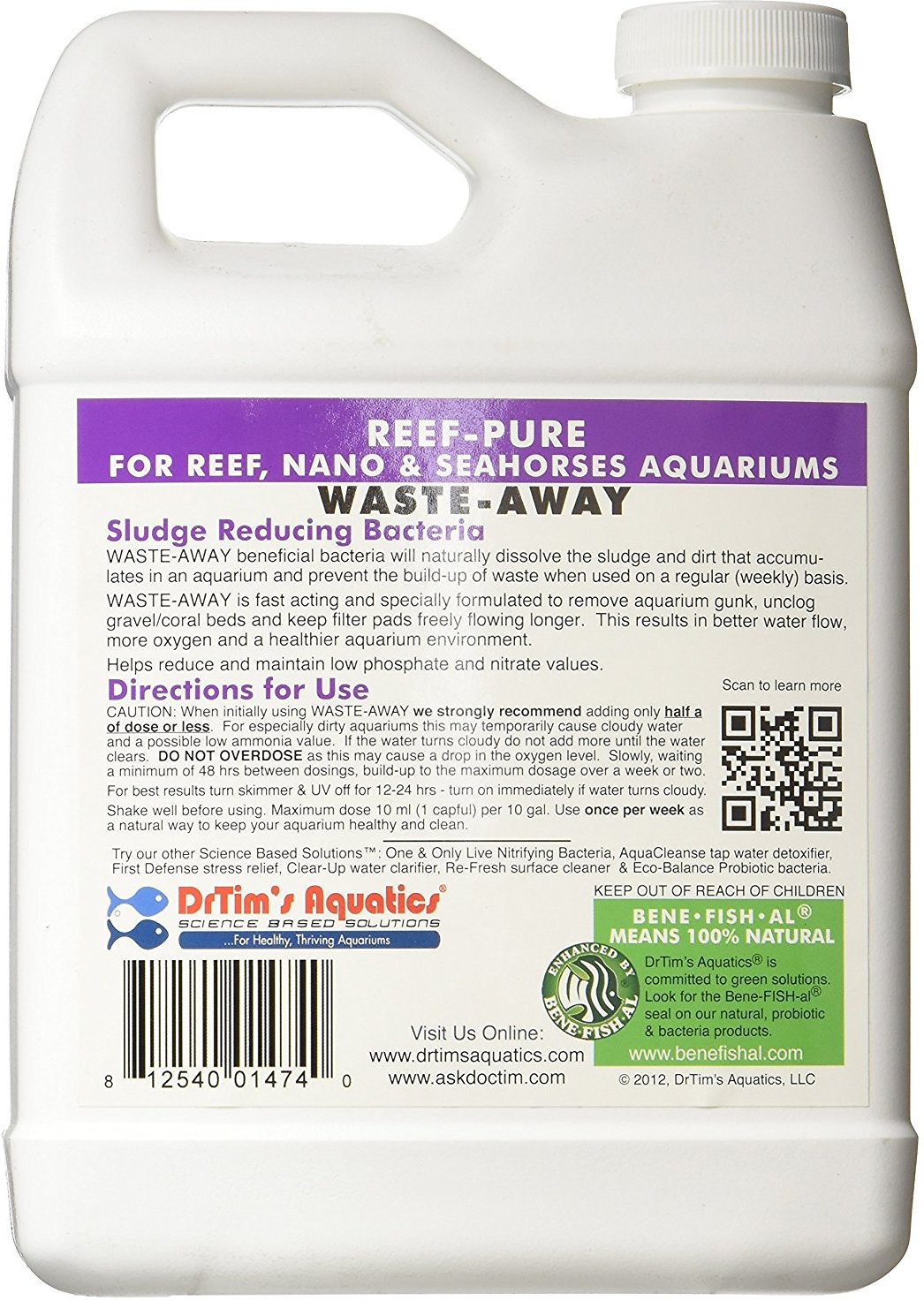 Dr.Tim's Aquatics Waste Away Sludge Busting Bacteria Reef, 64 oz ...
