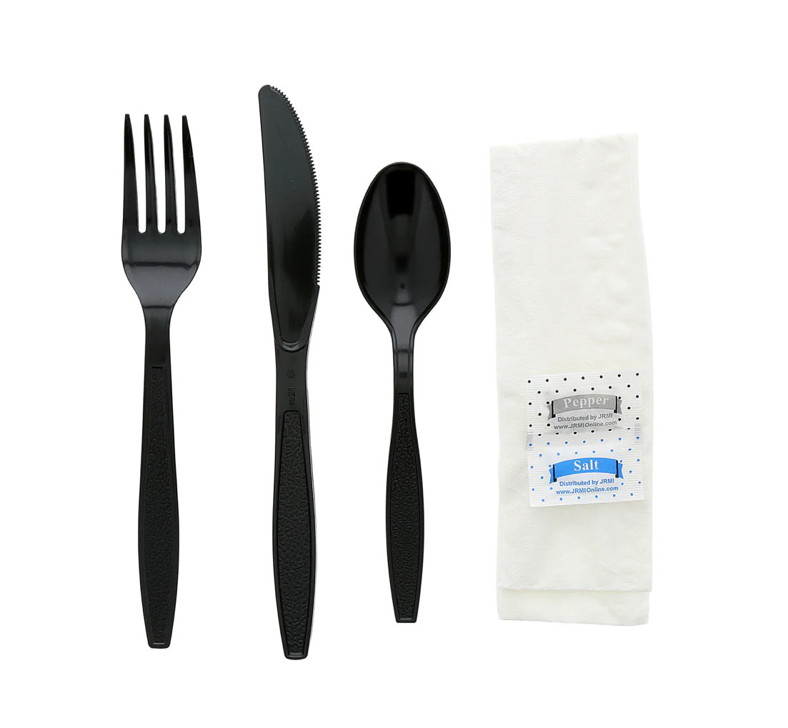 Cutlery Kit, PS, 6 Piece, Black XHW (F,K,TS,Nap,S&P), 250 Kits