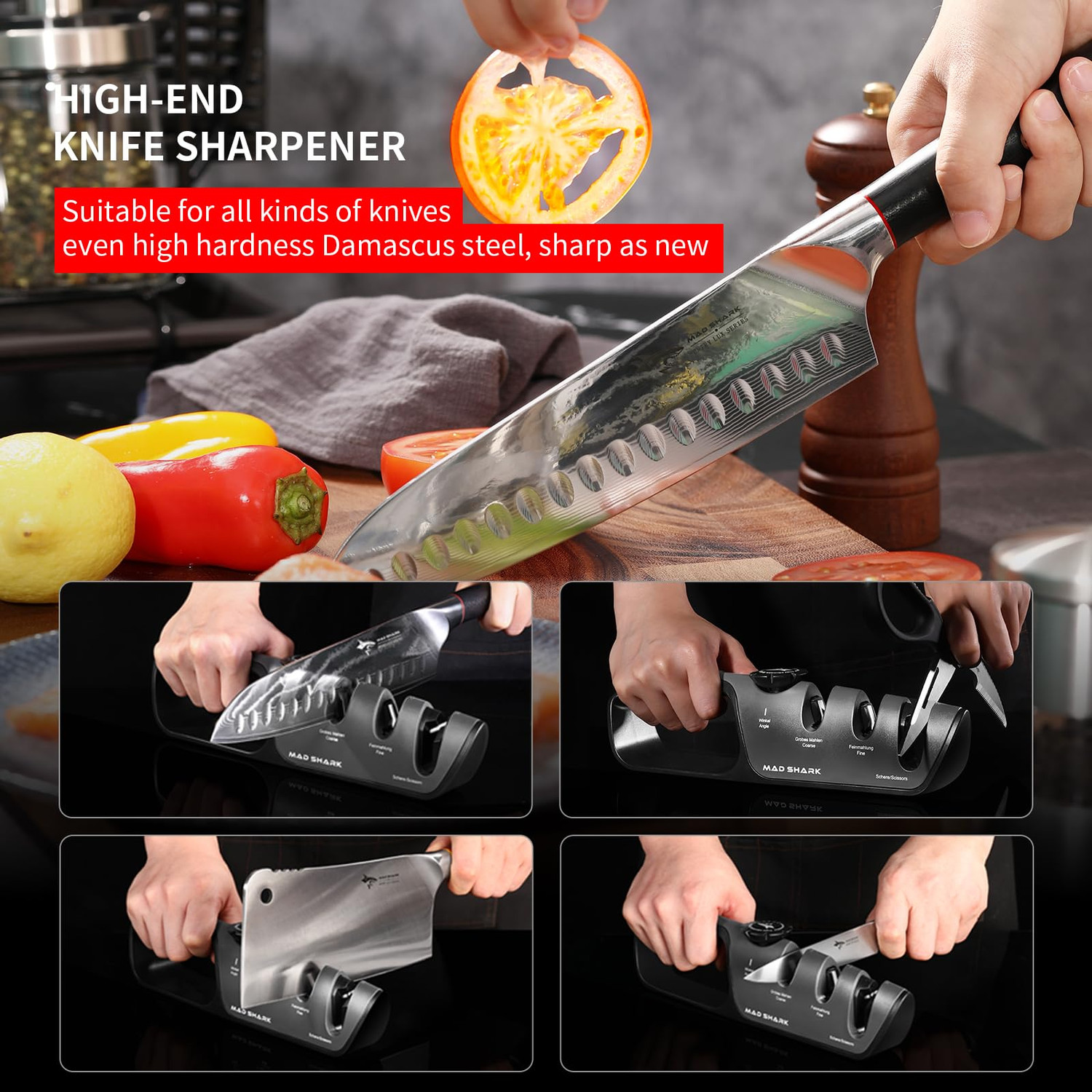 Mad Shark Knife Sharpener 6 Adjustable Sharpening Angle Coarse & Fine ...