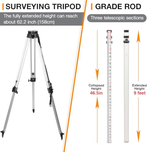 Mutoop Surveying Tripod And Aluminum Grade Rod Combo - 66" Extended ...