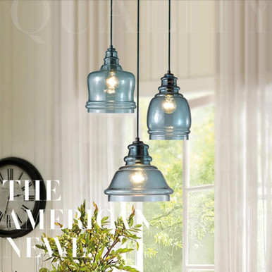 3-Light Water Pattern Blue Glass Pendant Light Fixtures,Kitchen Island ...