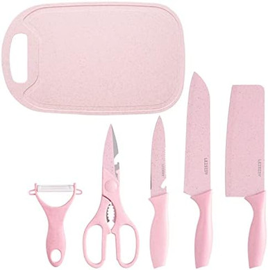 6 Pieces Pink Kitchen Knife Set Non-Stick Stainless Steel Chef Knives ...