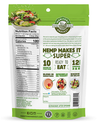 Organic Hemp Hearts, 10g Plant Based Protein and 12g Omega 3 & 6 per ...