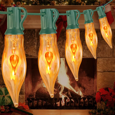 10Ft Christmas Flickering Flame String Lights with 11Pack Clear Glass ...