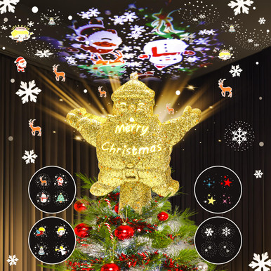 Christmas Tree Topper Lighted with 4 Projection Patterns, Santa Claus ...