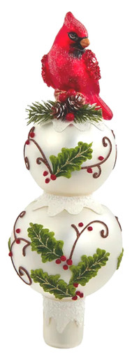 The Bridge Collection 12" Glass Holly and Cardinal Tree Topper - Red ...