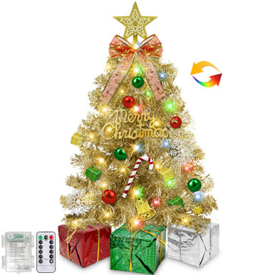 Dual Color Change&Remote Control 24 Inch Gold Tabletop Christmas Tree ...