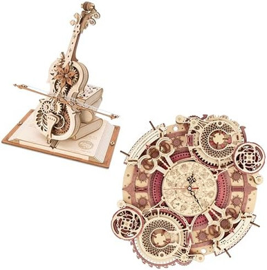 Rokr 3D Puzzles AMK63+LC601 Cello and Clock Model Kit B0CPJ3PDM2
