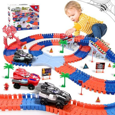 Kaekid Spider Race Track For Boys 3-8 212Pcs Race Car Track With 2 ...