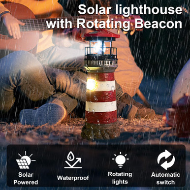 Darkdec Solar Lighthouse Outdoor Decor - Waterproof Rotating Led Garden ...