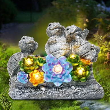Everby-Yh Garden Turtles Statues Outdoor Decor Solar Powered Led ...