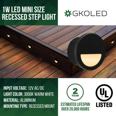 Gkoled 12 Pack Recessed Low Voltage Mini Size Led Step Riser Light Φ1 ...
