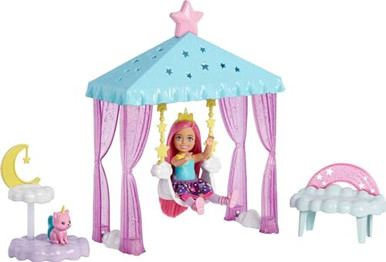 Barbie Dreamtopia Chelsea Doll & Playset Cloud-Themed Gazebo Swing ...
