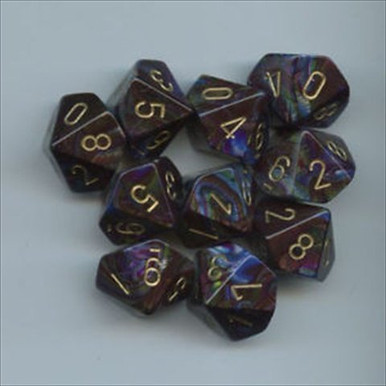 Chessex Dice Sets: Lustrous Shadow with Gold - Ten Sided Die d10 Set (10)