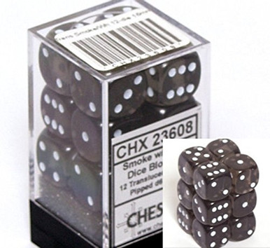 Chessex Dice d6 Sets: Smoke with White Translucent - 16mm Six Sided Die ...