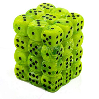 Chessex Dice d6 Sets: Vortex Bright Green with Black - 12mm Six Sided ...