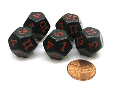 Koplow Games Set of 5 D12 12-Sided 18mm Opaque RPG Dice - Black with ...