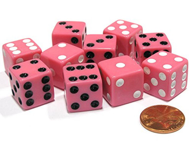 Koplow Games Set of 10 D6 16mm Dice Inversed Pips- 5 Pink w White Pip ...
