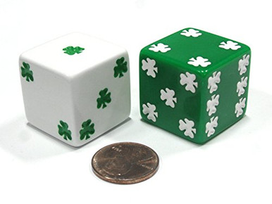 Koplow Games Set of 2 Shamrock D6 25mm Large Opaque Jumbo Dice - 1 ...