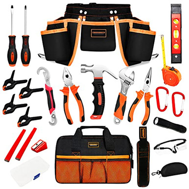 R RECOMFIT 25 Pieces Kids Real Tool Kit Children Real Tool Set with ...