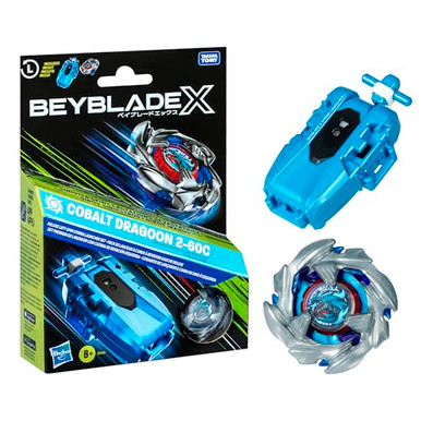 Beyblade X Cobalt Dragoon 2-60C Deluxe Left-Spin String Launcher Set ...
