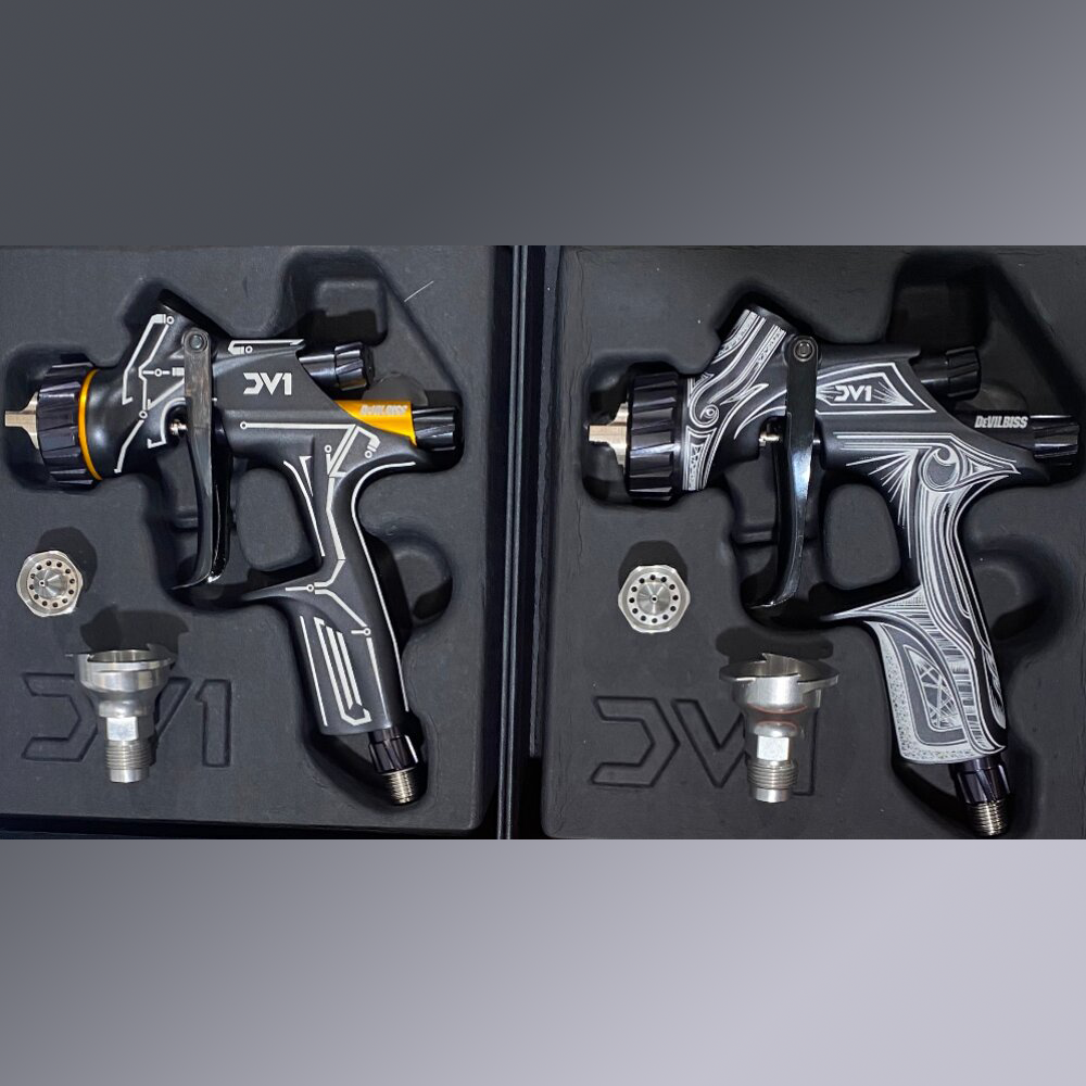 DeVilbiss DV1 Basecoat & Clearcoat Limited Edition Spray Gun Kit - "Durbz Kustom & Circuit