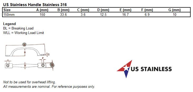 Stainless Steel 316 Handle 6" Marine Grade - US Stainless