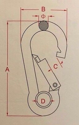 Stainless Steel 316 Spring Hook with Eyelet Carabiner 3/8" (10mm ...
