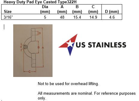 10 Pieces Stainless Steel 316 3/16" (5mm) Heavy Duty Cast Pad Eye ...