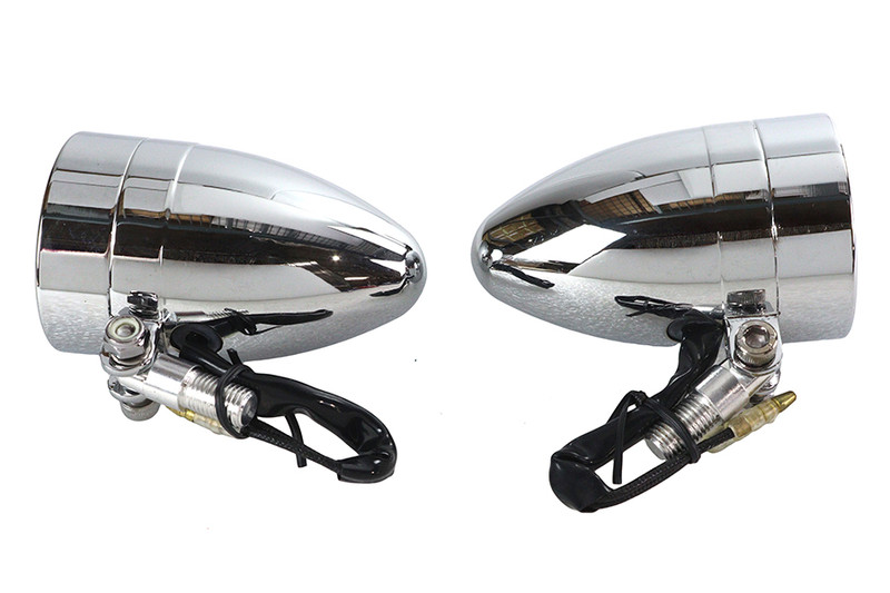 V-Twin - 33-0580 - Chrome Torpedo Marker Lamp Set with Clear Lens