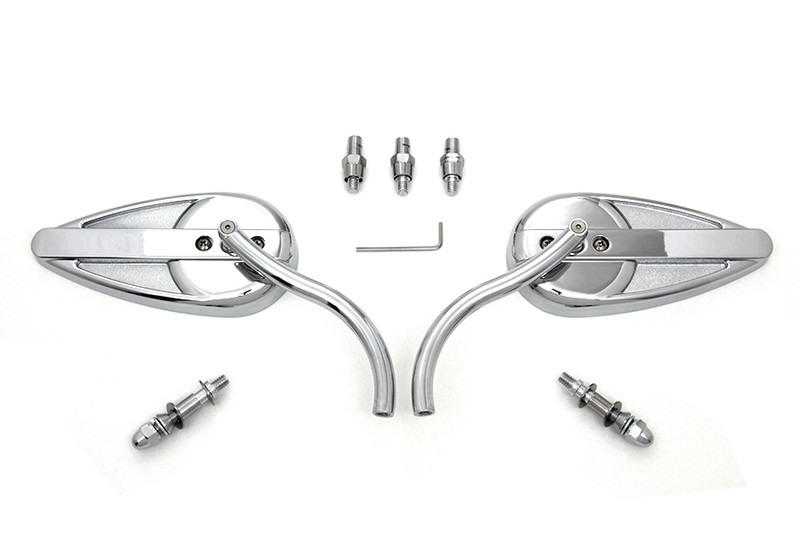 V-Twin - 34-0188 - Teardrop Mirror Set with Billet Long Stems Chrome