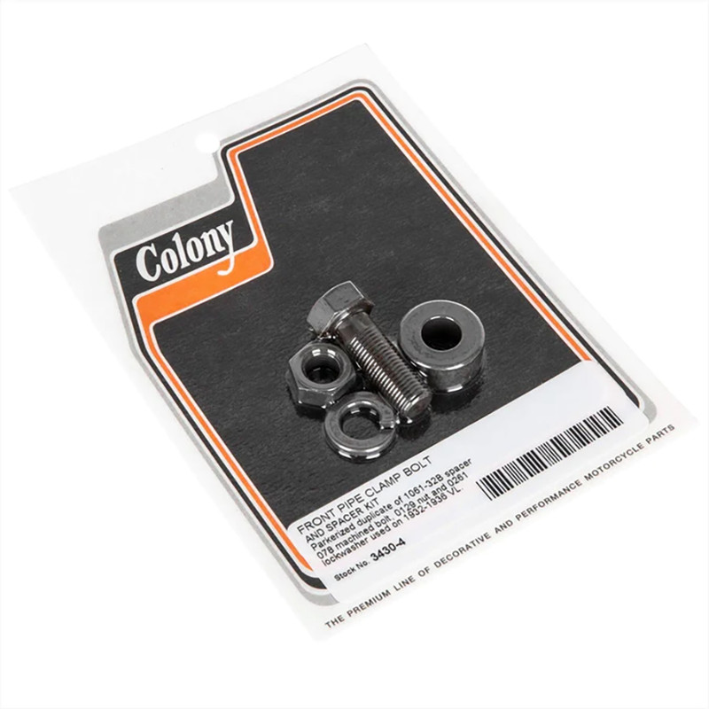 V-Twin - 3430-4 - Front Pipe Clamp Bolt and Spacer Kit Parkerized