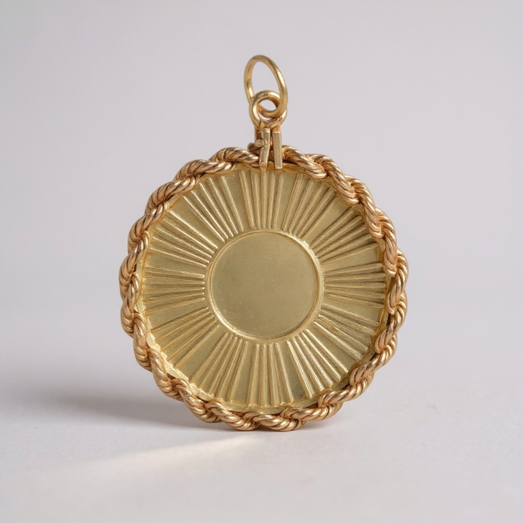Engine Turned Disc Charm | Vintage Gold Disc with Rope Edge