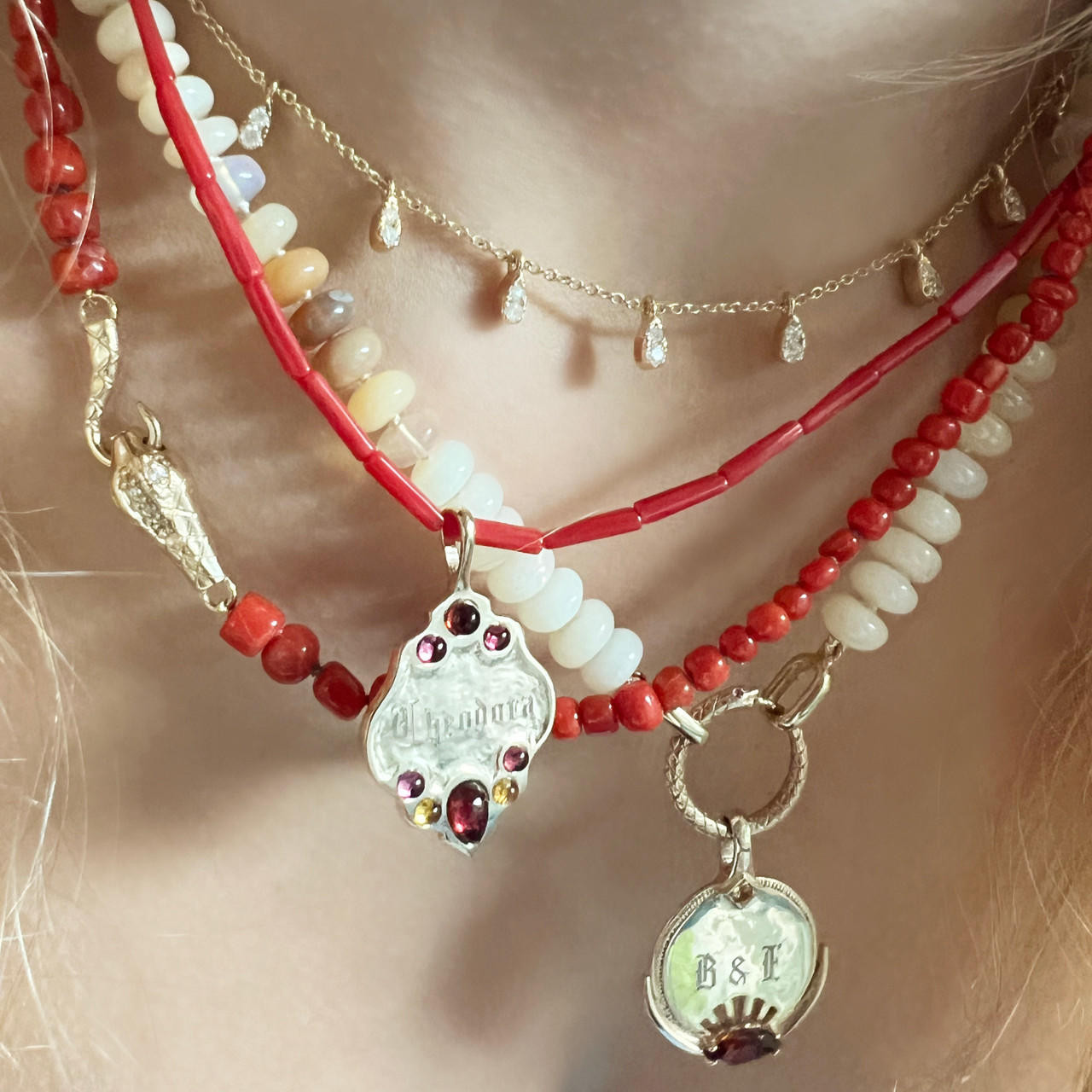 Coral String Strand with Gold Clasp