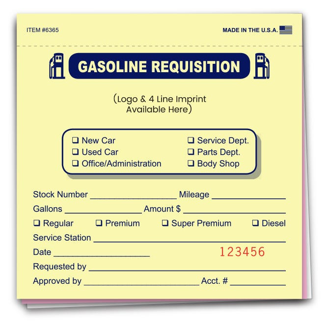Custom Imprinted Fuel Requisition Book