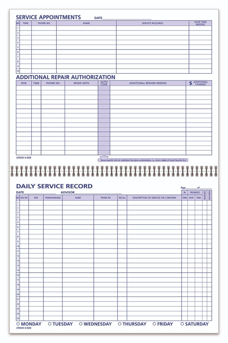 Daily Service Record Book