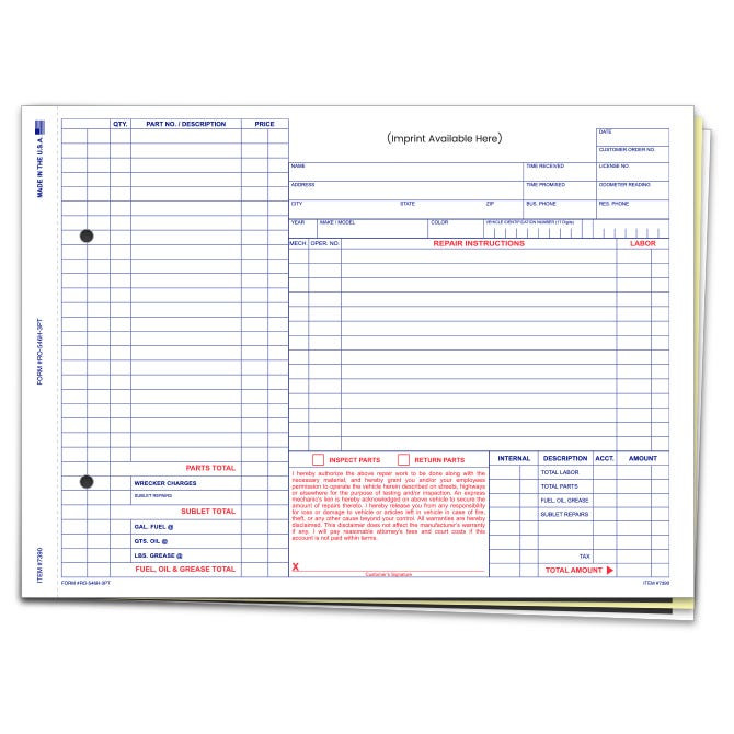 Custom Imprinted Repair Orders RO-546H