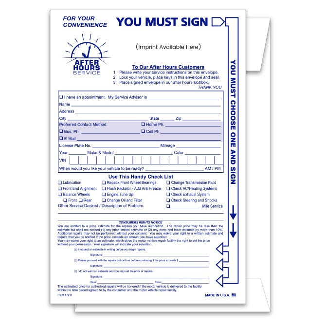 Custom Imprinted Multi-Choice Night Drop Envelopes