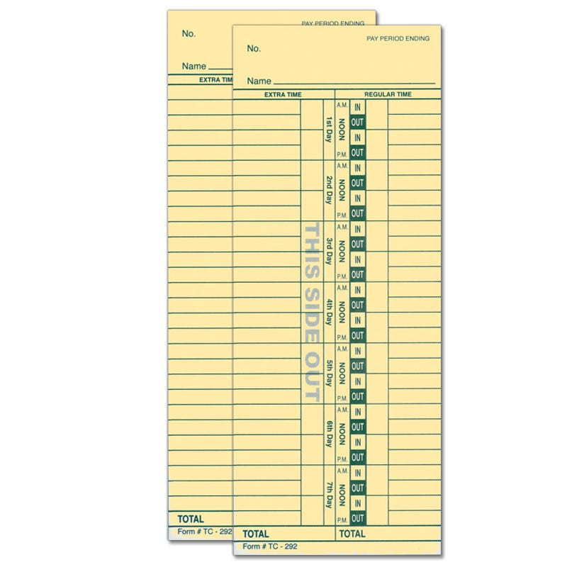 Manual Time Clock Card TC-292-2 (2 sided)