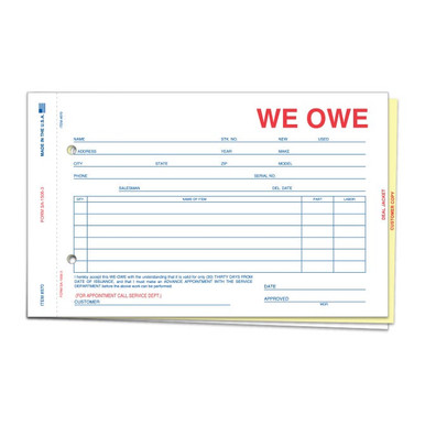 We Owe 3 Part | We Owe 3 Part Form | Auto Dealer Forms