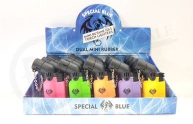 SPECIAL BLUE - DUAL MINI RUBBER TORCH LIGHTER (LT126) | DISPLAY OF 20 ...