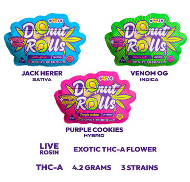 DOZO DONUTS ROLLS THC-A LIVE ROSIN EXOTIC THC-A FLOWER 2.1GM x 2ct PRE ...