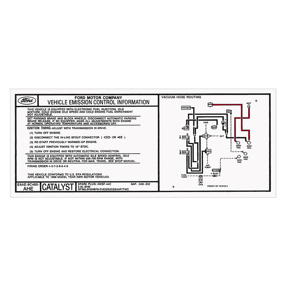 EMISSION DECAL 1986 FORD TRUCK 5.0L AUTOMATIC F150 F250 F350 PICKUP (DF712)