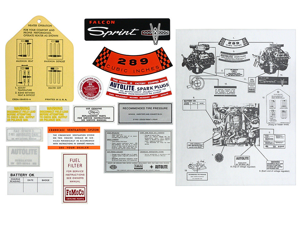 DECAL KIT 1965 FORD FALCON SPRINT 289 CID 8-CYLINDER V8 ENGINE 14-PIECE ...