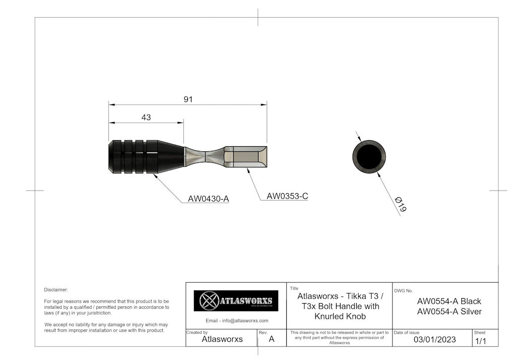 Atlasworxs Tikka T3 / T3x Bolt Handle Kit