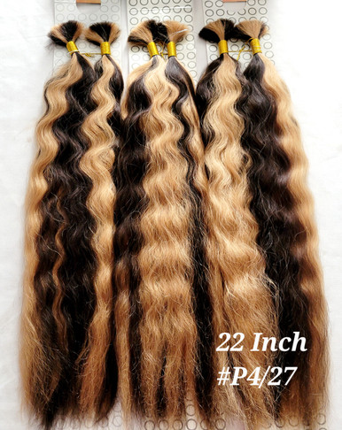 3 Pack Deal-22 Inch Human Hair blend wet and wavy Super Bulk Color P4/27